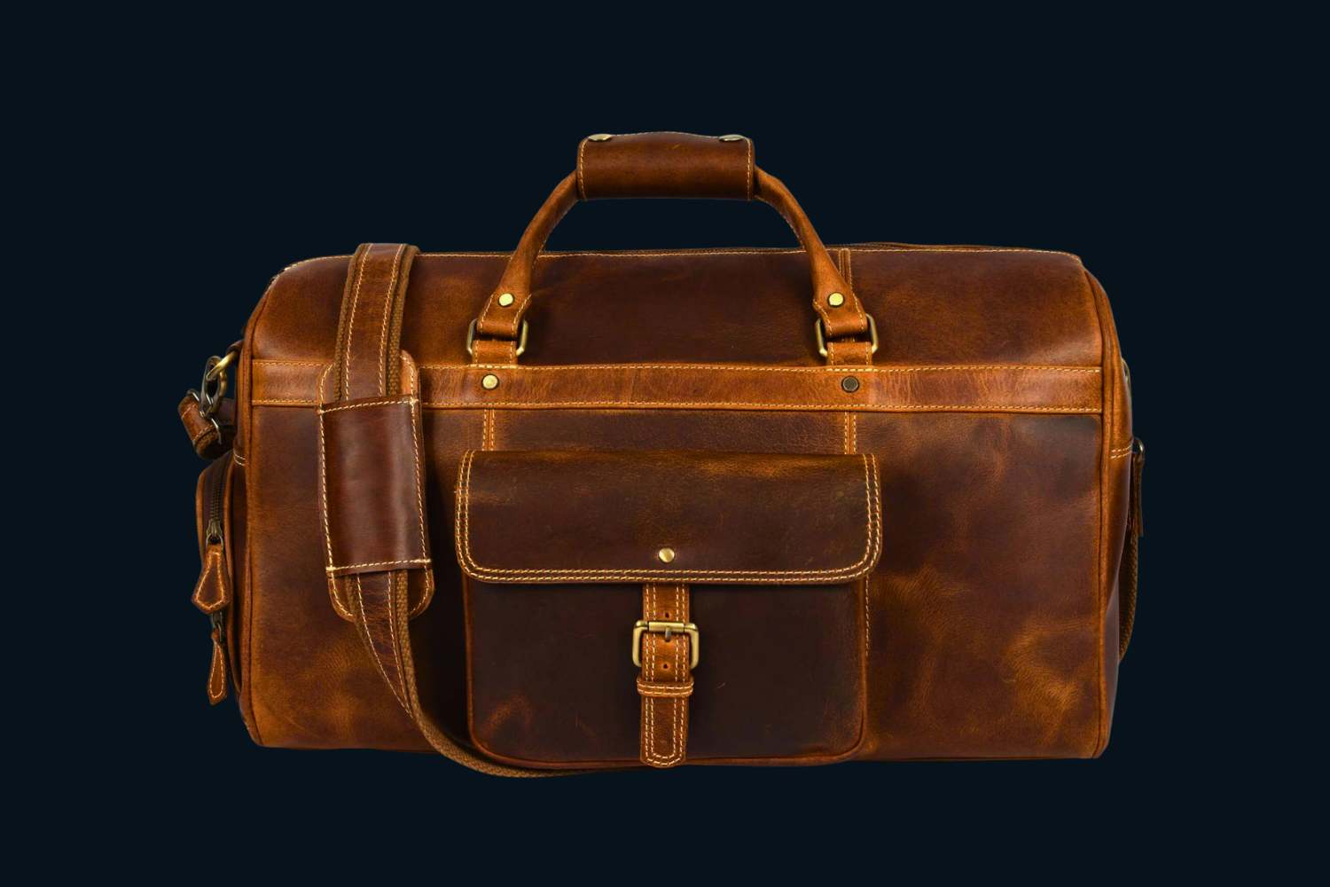 The Voyager Duffle - Cognac Full-Grain Distressed Duffle Bag