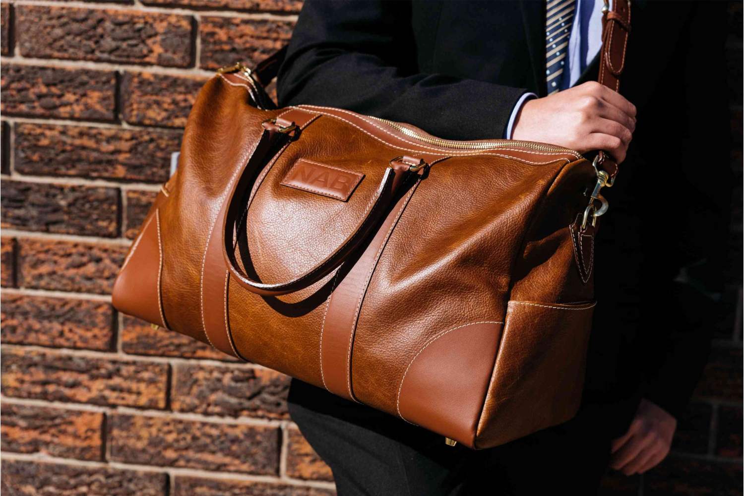 The Shield Duffle- Cognac Full-Grain Leather Duffle Bag