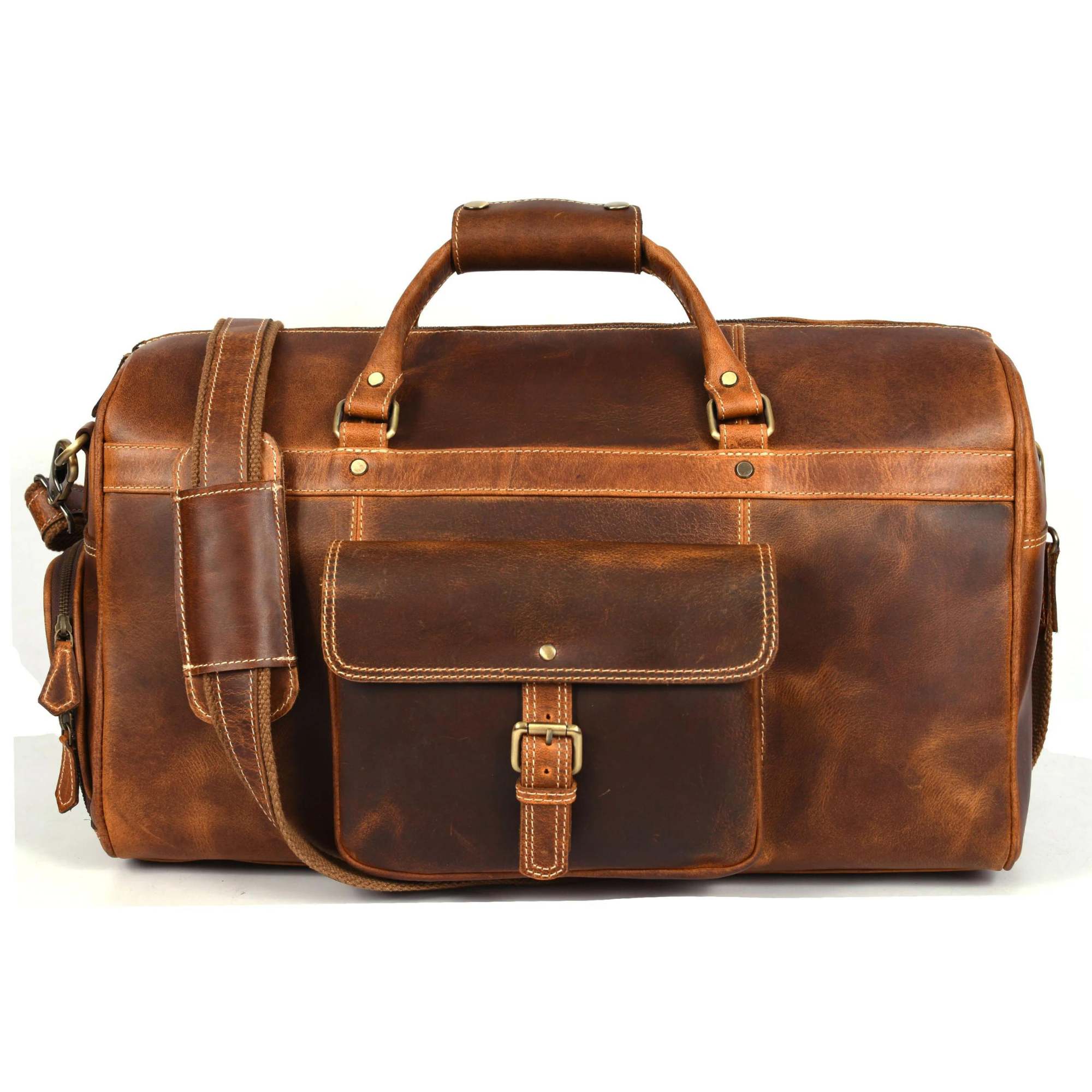 The Voyager Duffle - Cognac Full-Grain Distressed Leather Duffle Bag