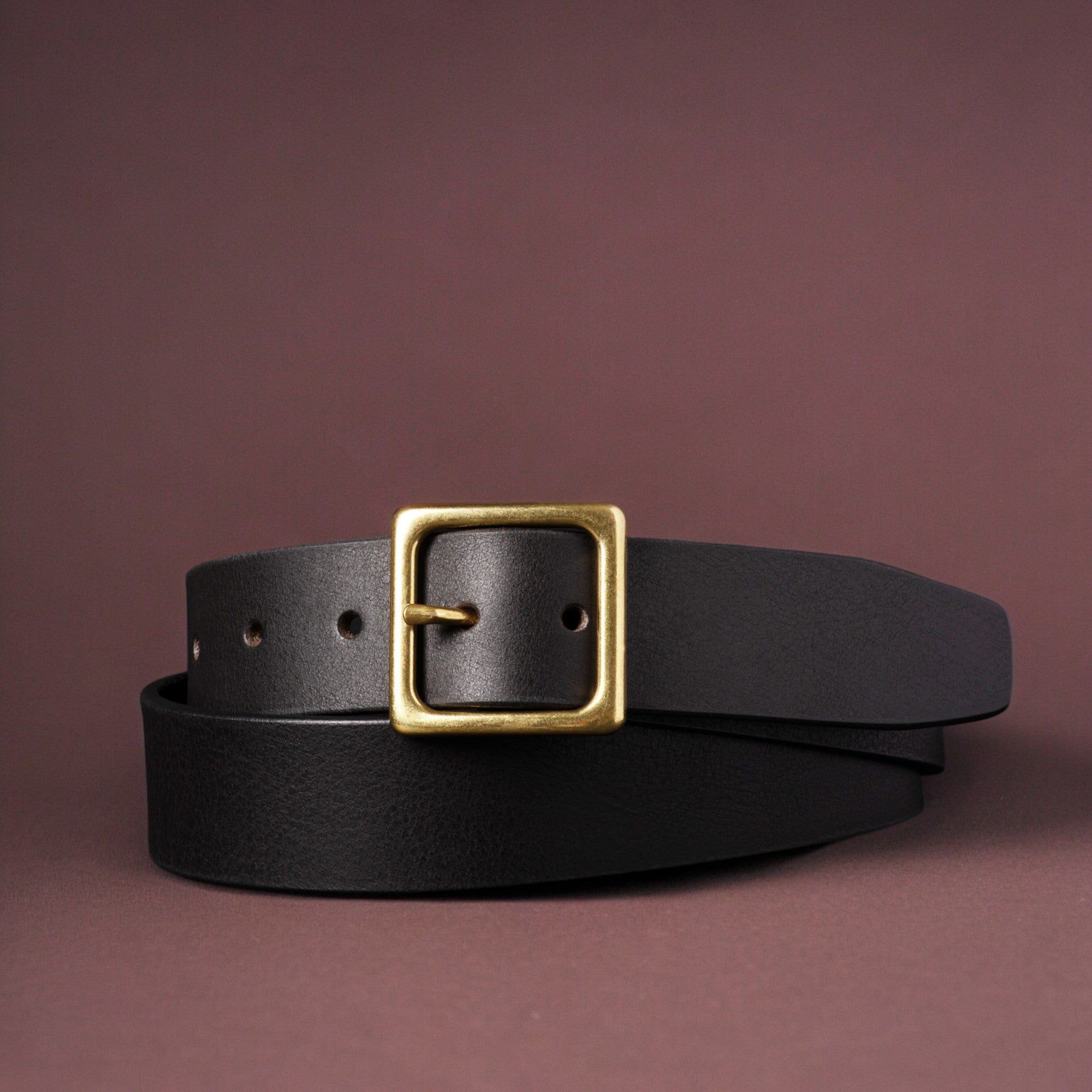 Sophie - Black Leather Dress Belt with Gold Square Buckle - Made in Ca